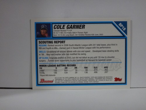 2007 Bowman - Prospects Cole Garner #BP18 Gold (RC) for sale online | eBay