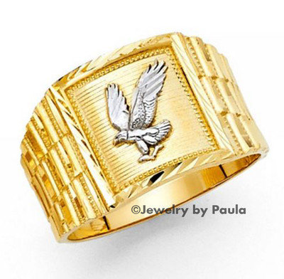 Mens Diamond Flying Eagle 14K Gold Ring patriotic | eBay