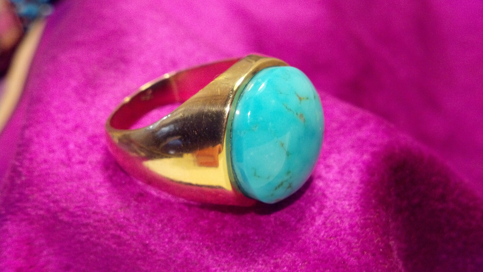 VINTAGE 14K MENS GOLD & TURQUOISE RING HEAVY YELLOW G… - Gem