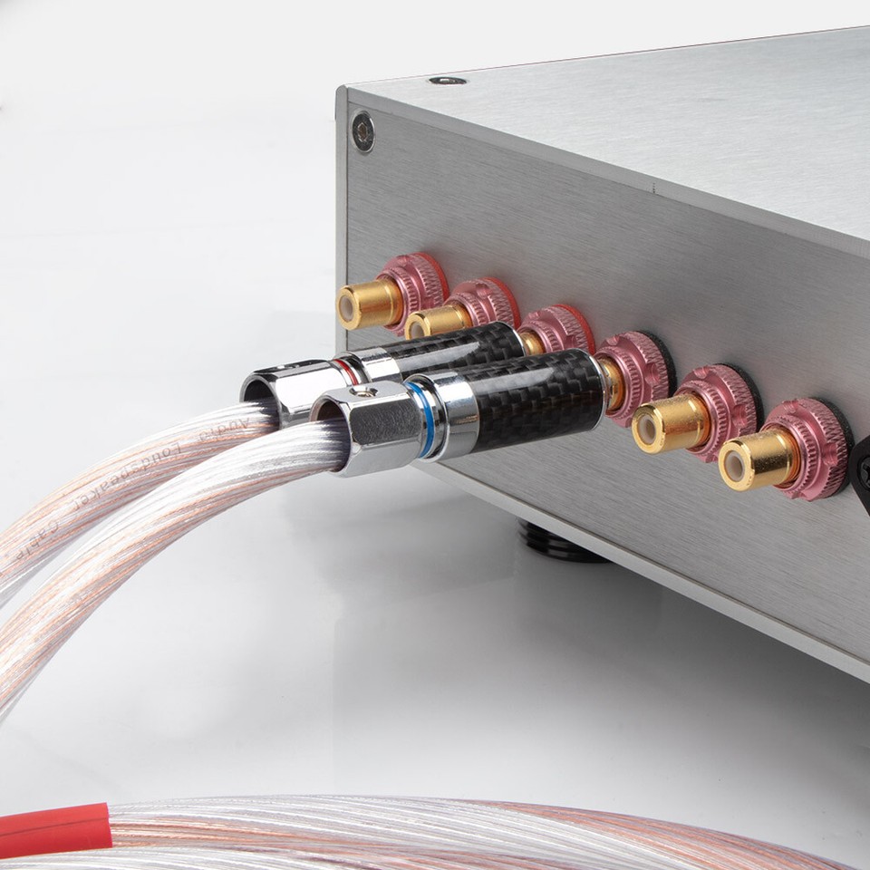 2PCS Hifi Silver Plated Speaker Cable RCA to 2 Banana Plug Amplifier ...