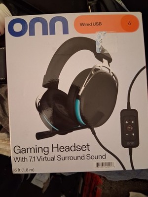 Onn Wired PC Gaming Headset USB Cord With 7.1 Virtual Surround Sound 6 ...