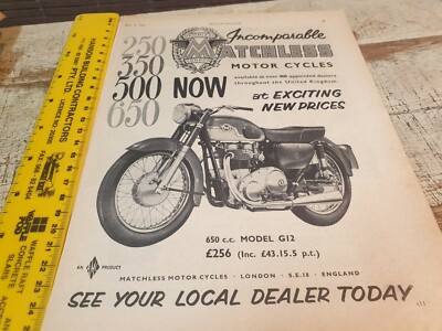 1961 MATCHLESS 650cc G12 Motorcycle Original UK Sales Advert | eBay