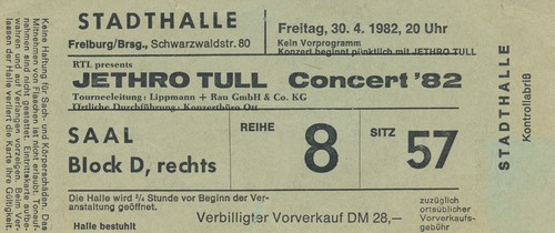 Jethro Tull - Stadthalle, Freiburg/Brag. April 30, 1982 [Germany ...