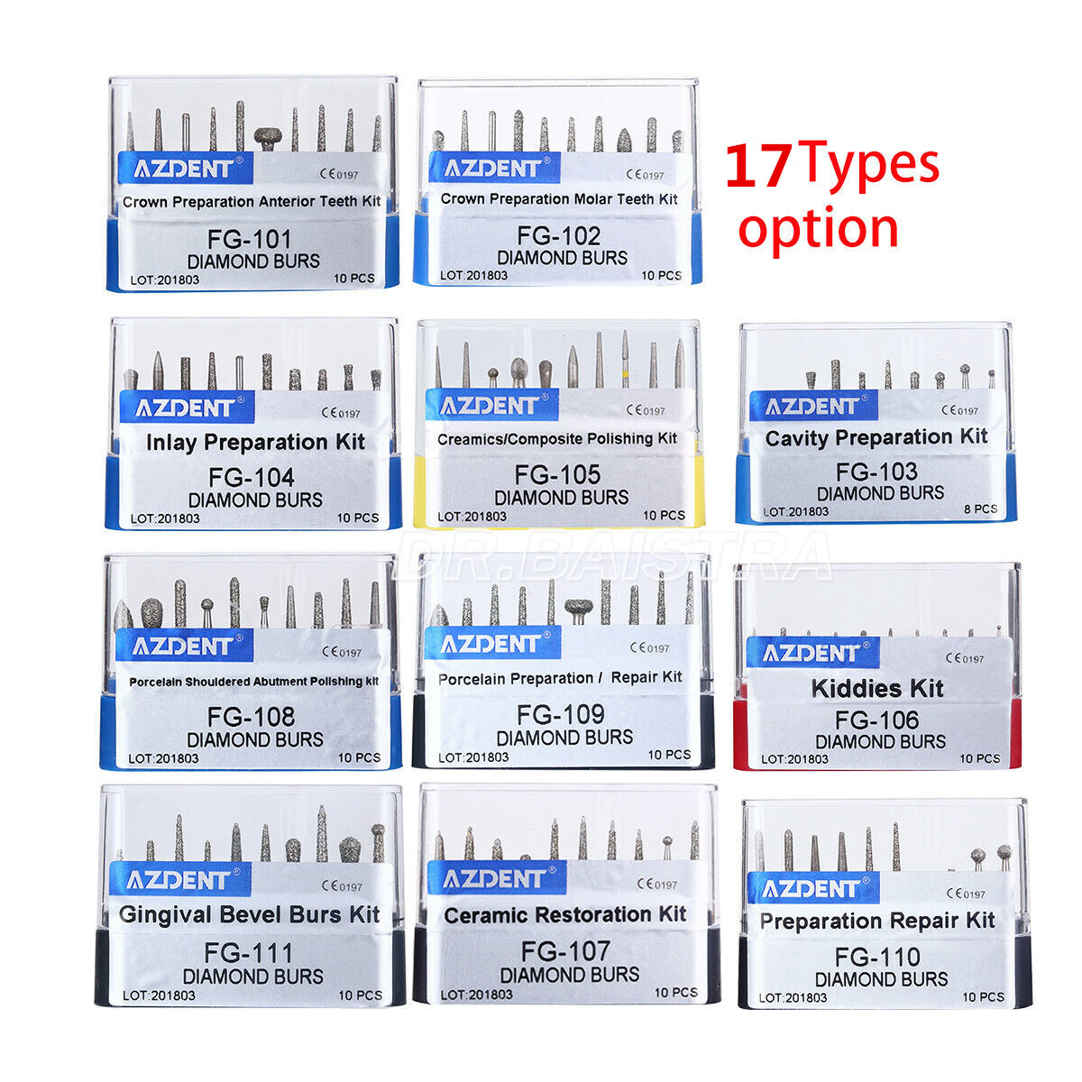 AZDENT Dental FG Diamond Burs Bur Set Trimming fit High Speed Handpiece ...