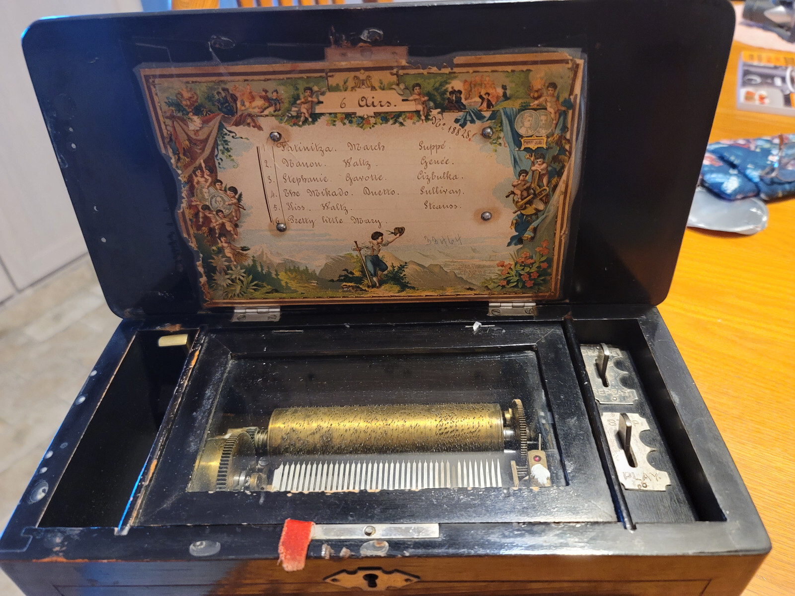 ANTIQUE SWISS CYLINDER INLAID MUSIC BOX 6 AIRES WORKING PLAYS Late 1800 ...