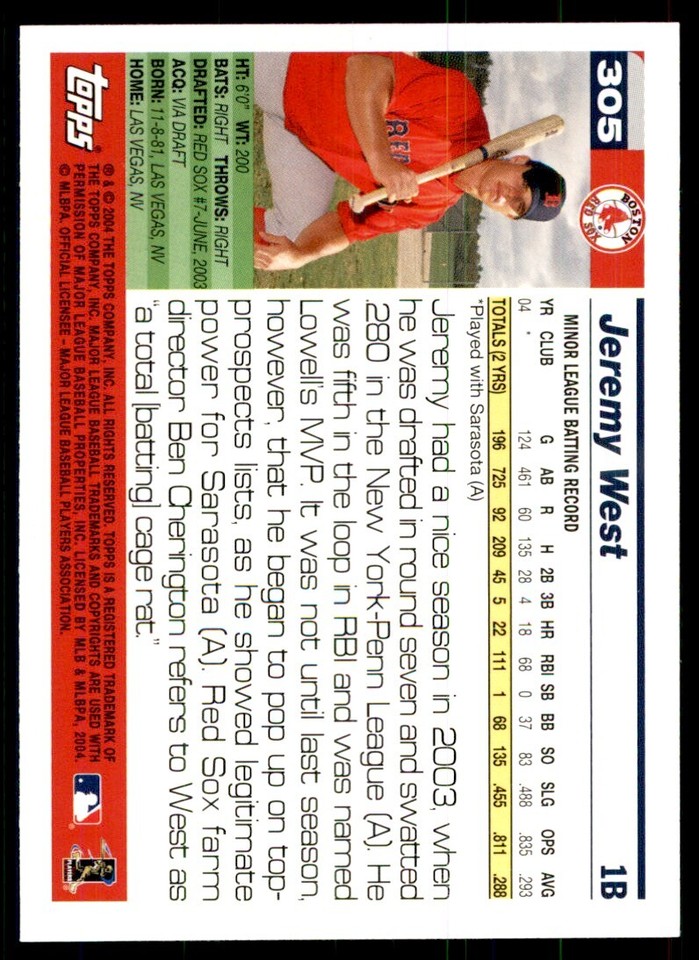 2005 Topps Jeremy West Baseball Cards #305 | eBay