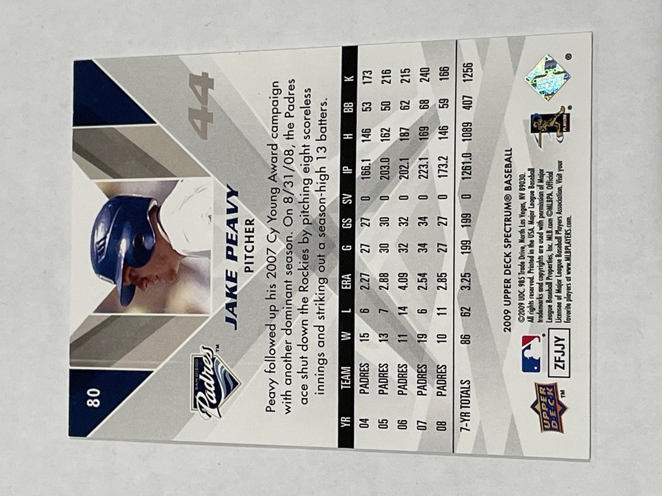 2009 Upper Deck Spectrum Baseball #80 - Jake Peavy - San Diego Padres ...