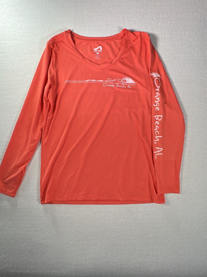 Surf Style Womens Large Long Sleeve T-Shirt Combed Cotton -Orange Beach ...