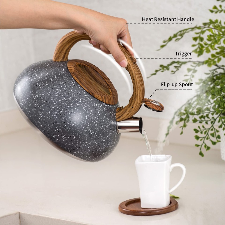 Tea Kettle For Stovetop Whistling Stove Top Tea Kettles W/wood Grain ...