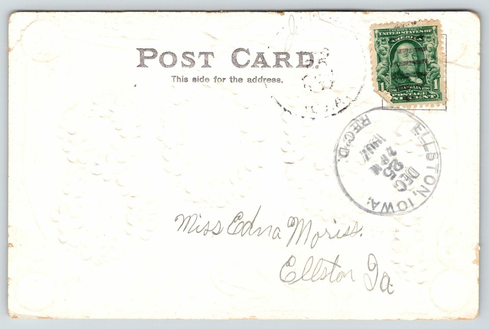 New Year~Violets Flowers Large Number 1908~Red White Polka Dot ...