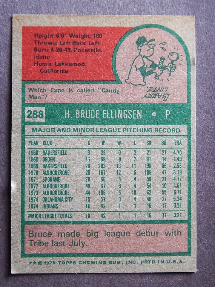 Bruce Ellingsen #288 Topps 1975 Baseball Card (Cleveland Indians) E | eBay