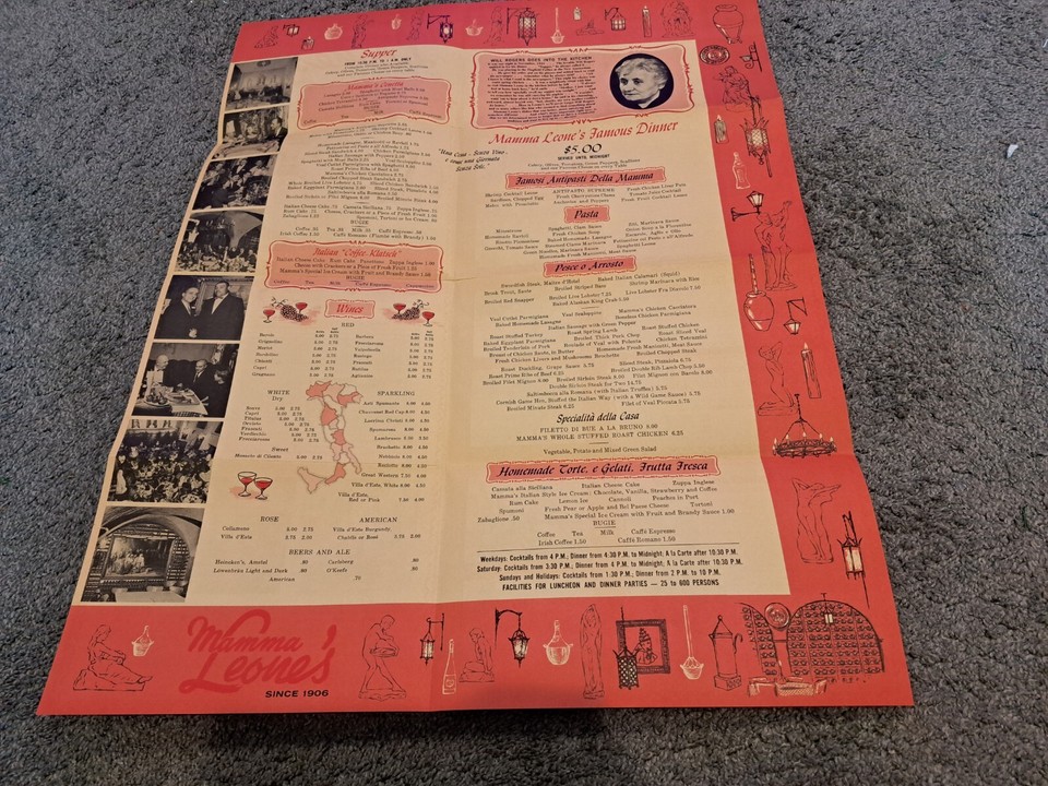 Vintage Menu from Mama Leone's New York City Italian Restaurant | eBay