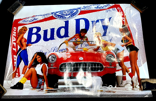 1990 ANHEUSER BUSCH POSTER, BUD DRY, CHEVY CORVETTE GIRLS MODEL, 26X36 ...