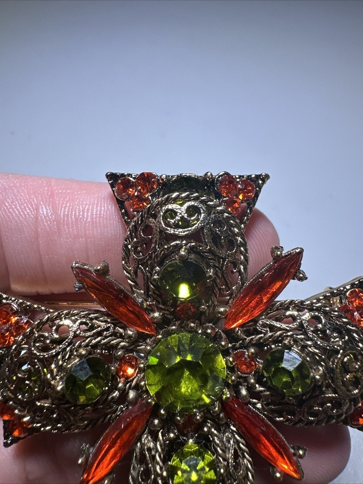 Vintage EMMONS Maltese CROSS Filigree Rhinestone Goldtone Brooch Pin ...