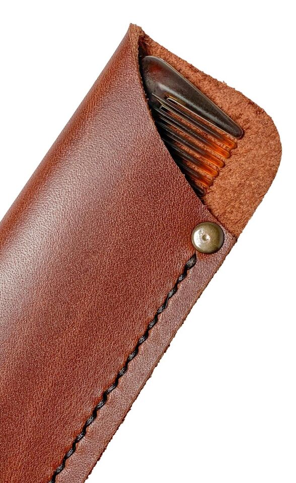 Leather Comb Case and Comb Smooth Chestnut Leather with Tan Comb | eBay UK