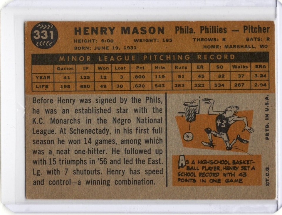 1960 Topps #331 Henry Mason RC | eBay