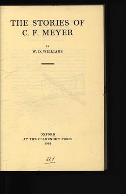 The Stories of C. F. Meyer. Williams, W. D., | eBay