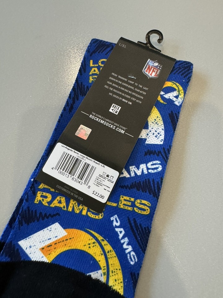 LA Rams Socks Los Angeles NFL Logo Sketch Rock 'Em Size L/XL 9-13 ...