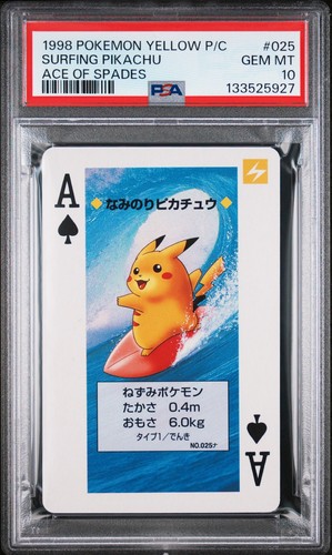 PSA 10 SURFING PIKACHU ACE OF SPADES 1998 POKEMON YELLOW JAPANESE ...