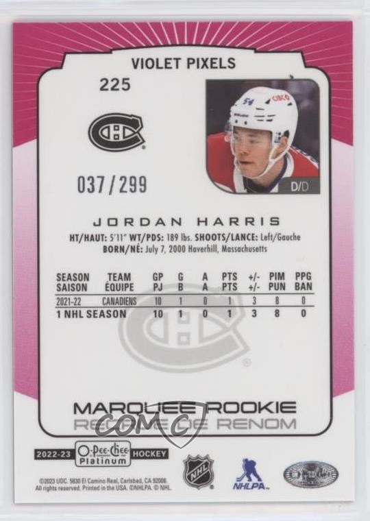 2022 O-Pee-Chee Platinum Marquee Rookies Violet Pixels Jordan Harris ...