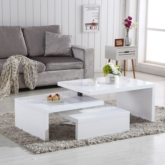 Design Rotating High Gloss Coffee Table With 3 Tops In White | eBay UK