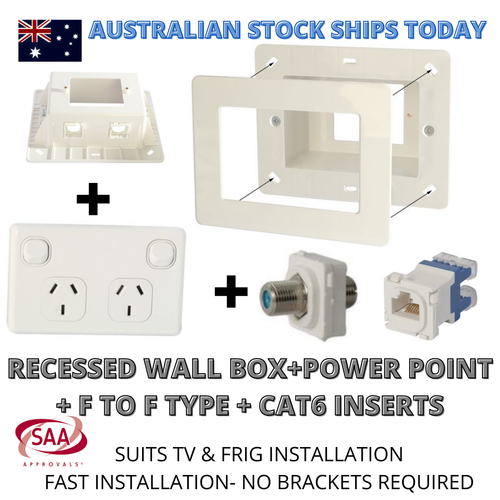 Recessed Power Point Wall Box TV AV with Double GPO, CAT6 & F to F TYPE ...