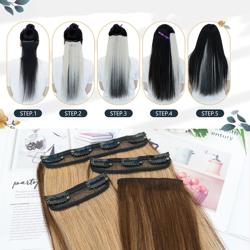 CLEARANCE 100% Remy Human Hair Clip in 4/8 Pieces Full Head Extensions ...