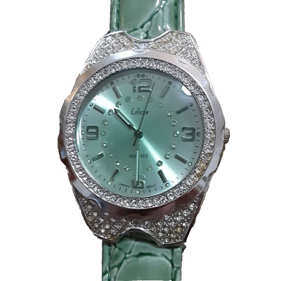 Collezio lime green wrist watch 9" bling rhinestones stainless steel ...