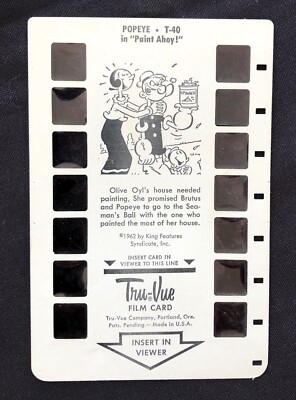 1962 TRU VUE POPEYE T-40 IN PAINT AHOY W OLIVE OYL VIEW MASTER FILM ...