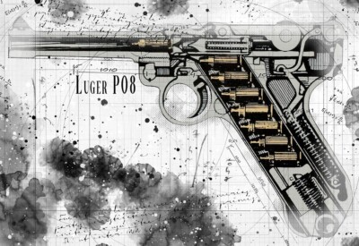 Line Tech Drawing Luger P08 Gun Mock Retro Art Poster Print | eBay