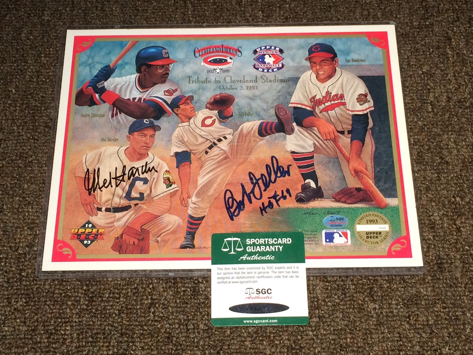 Mel Harder / Bob Feller Auto Upper Deck Tribute card SGC Authentic COA ...
