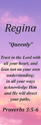 Regina "Queenly" Keepsake Name Meaning Bookmark with Bible Verse and ...