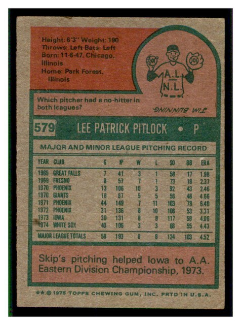 1975 Topps - #579 Skip Pitlock for sale online | eBay