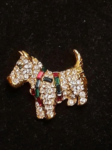 SIGNED KJL Vintage Kenneth Lane Brooch Pin Dog Terrier Glass ...