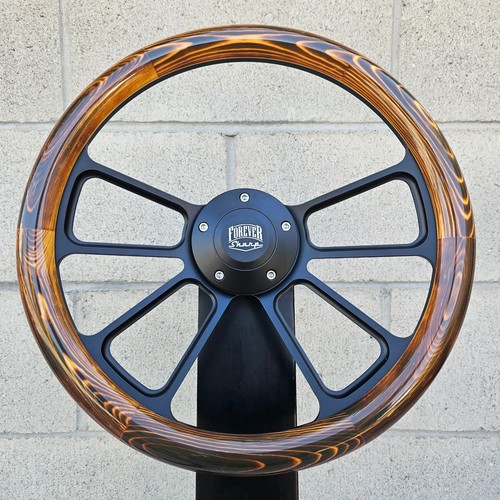 14" Black 4 Spoke Steering Wheel W/ Wood Flame Pine Half Wrap/ FS Horn | eBay