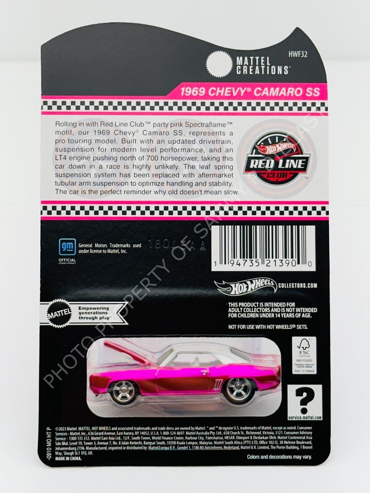 Hot Wheels 2024 RLC Redline Club 1969 CHEVY CAMARO SS Pink Party Car ...