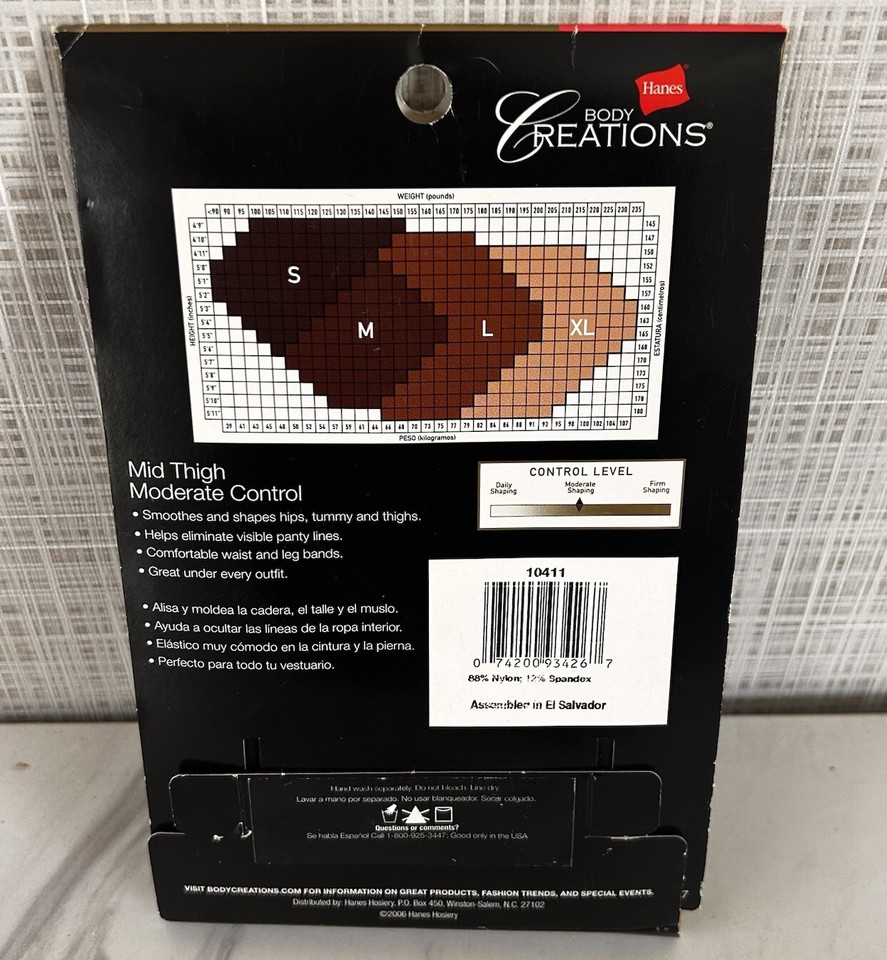 Hanes Body Creations Seamless Mid Thigh Moderate Control 93426 Black ...