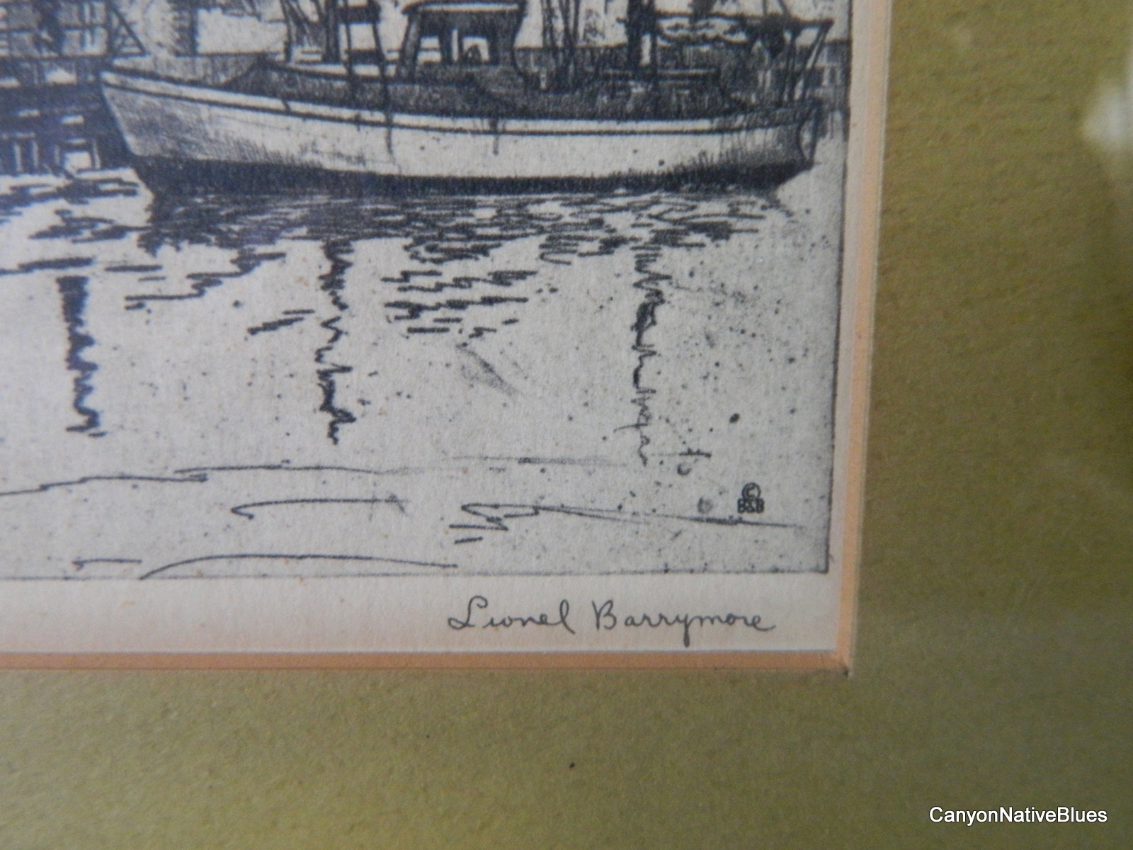 Vintage SIGNED Lionel Barrymore Print Etching OLD RED BANK Free ...
