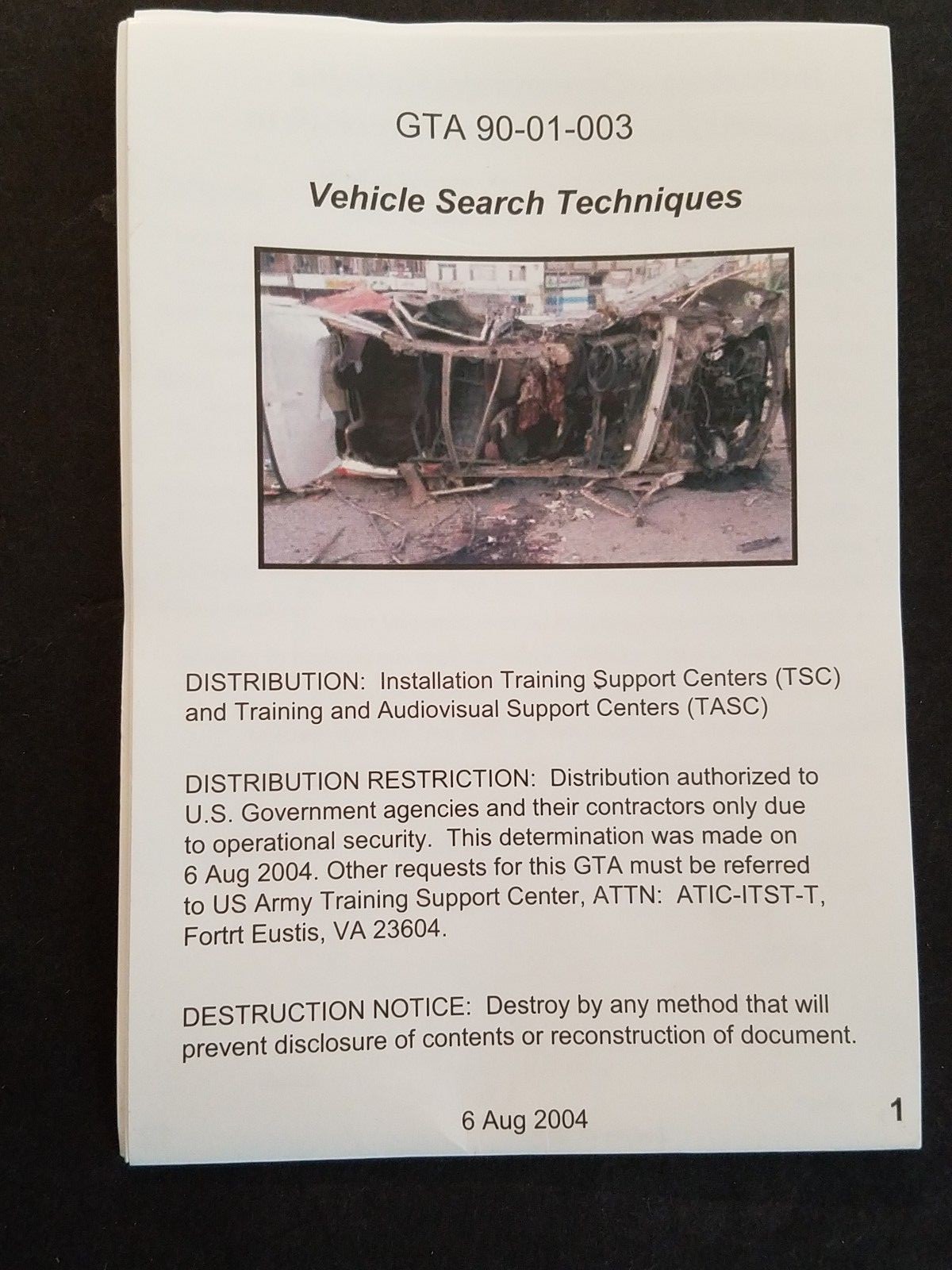 Vehicle Search Techniques (Training Aid Fold Out Card)(2004) GTA 90-01 ...