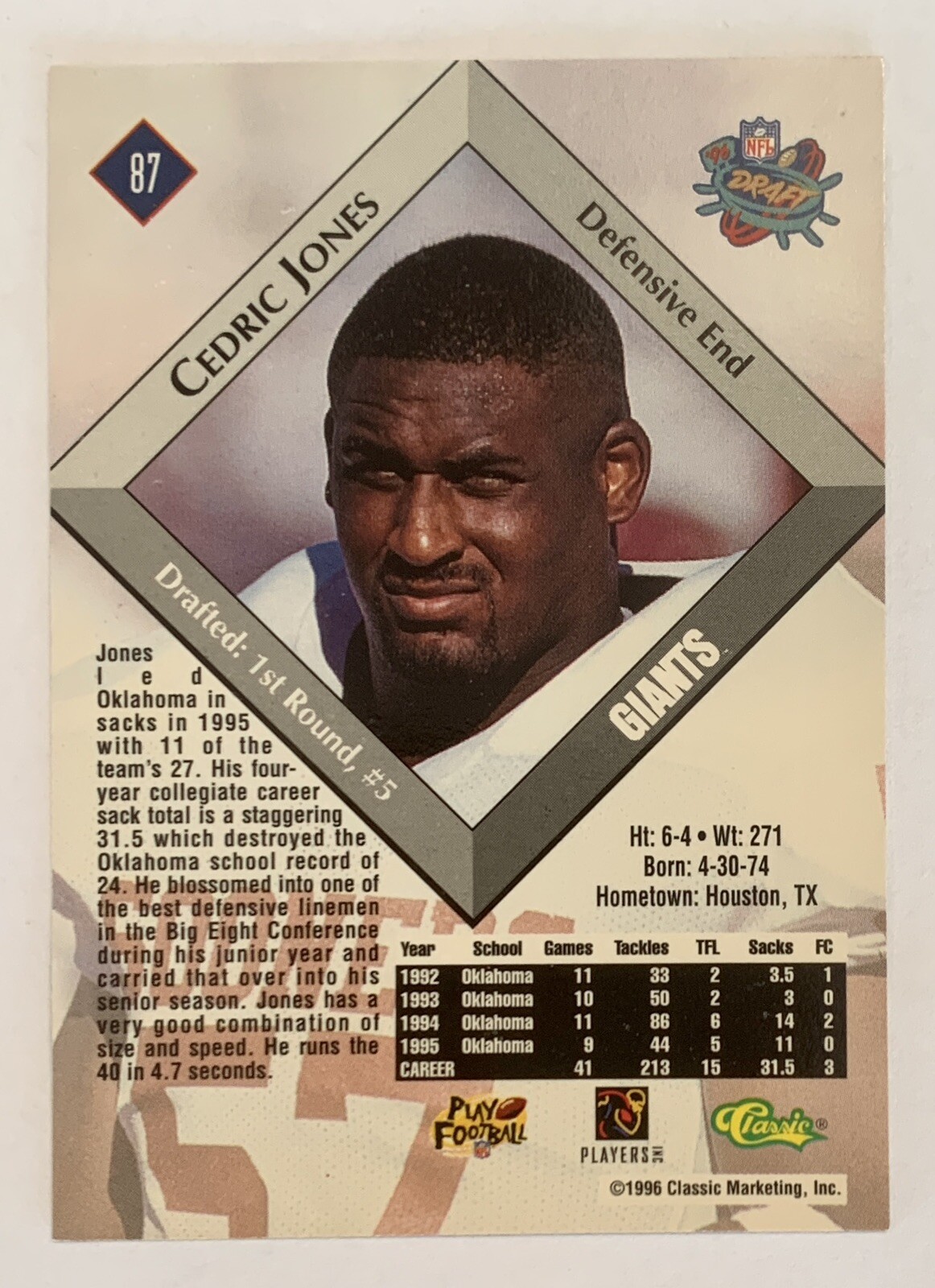 1996 Classic NFL Rookies - #87 Cedric Jones for sale online | eBay