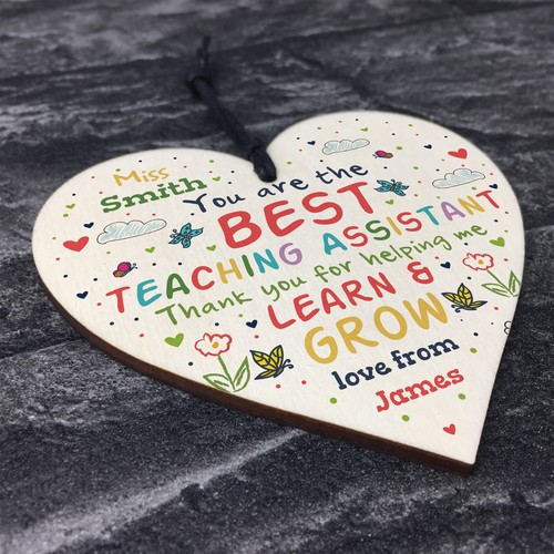 Personalised Teaching Assistant Gift Handmade Wood Heart TA Thank You ...