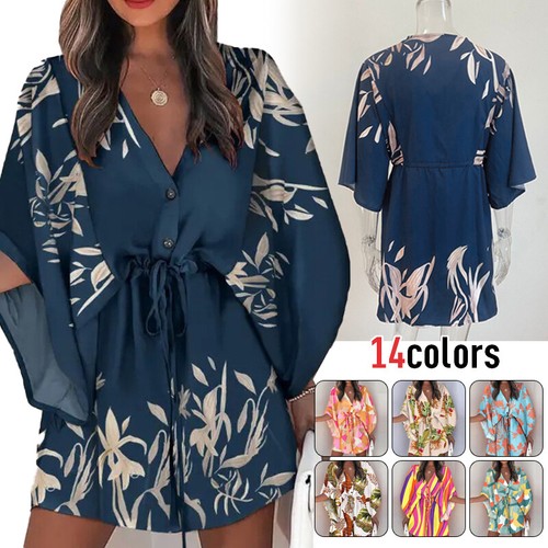 Lady short Holiday Boho Sundress Womens Floral Print Dress Casual Skirt ...