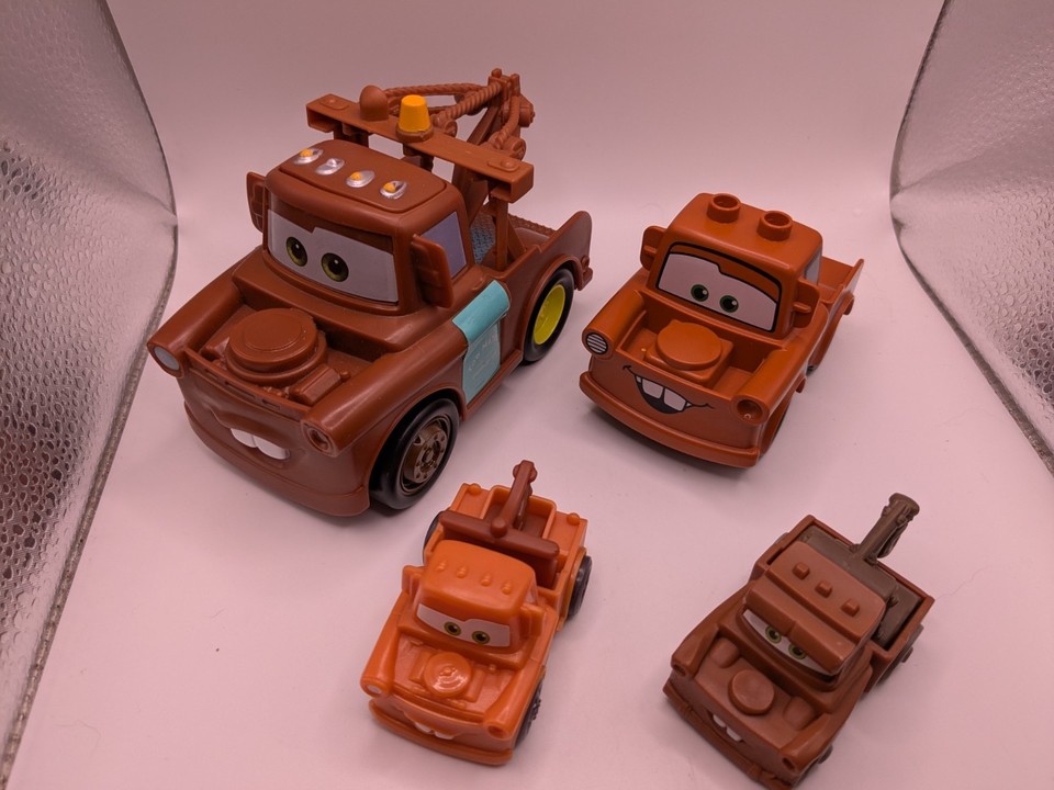 Disney Pixar Cars Lot Of Four- Tow Mater in 3 Sizes Talk Tracker, Lego ...