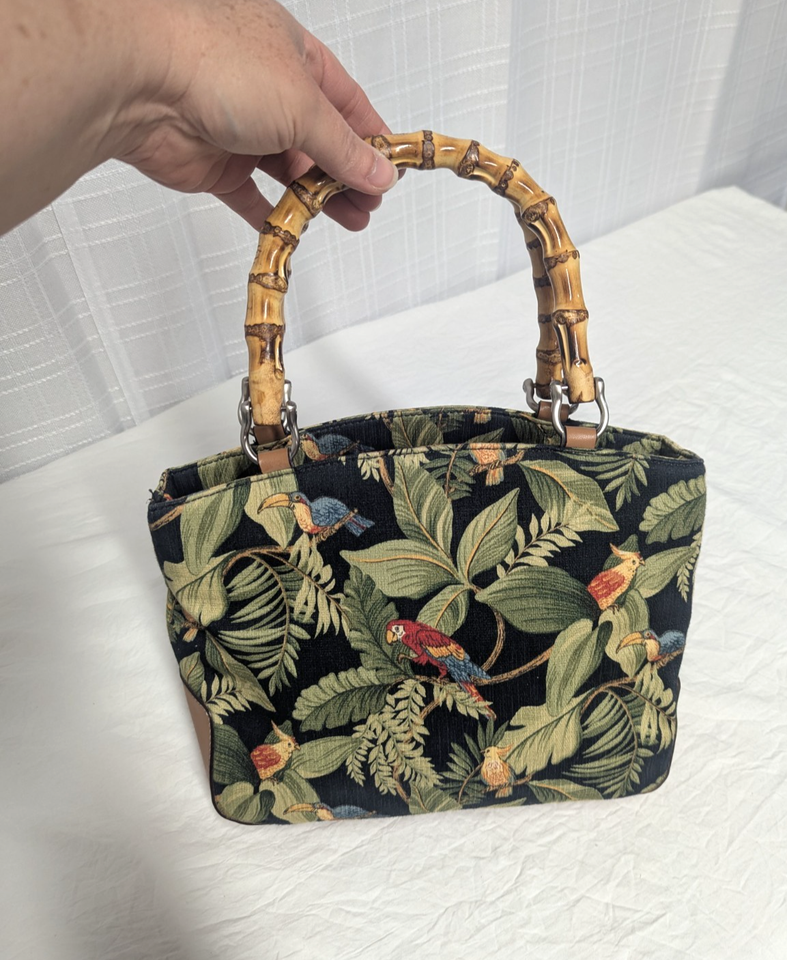 Relic Tropical Print Handbag Purse Bamboo Handles Crossbody Strap Black ...