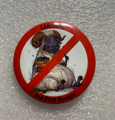 LANtastic End Ram Hunger Button Computer PC Technology pin pinback 2 1/ ...