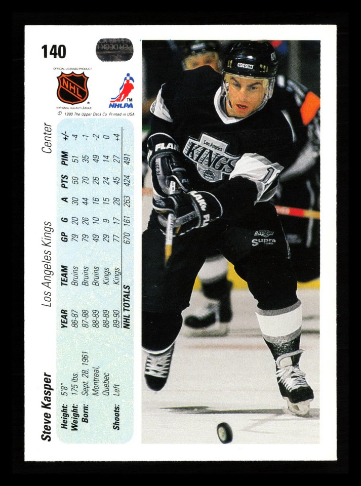 Steve Kasper 1990-91 Upper Deck Hockey NHL #140b Los Angeles Kings | eBay