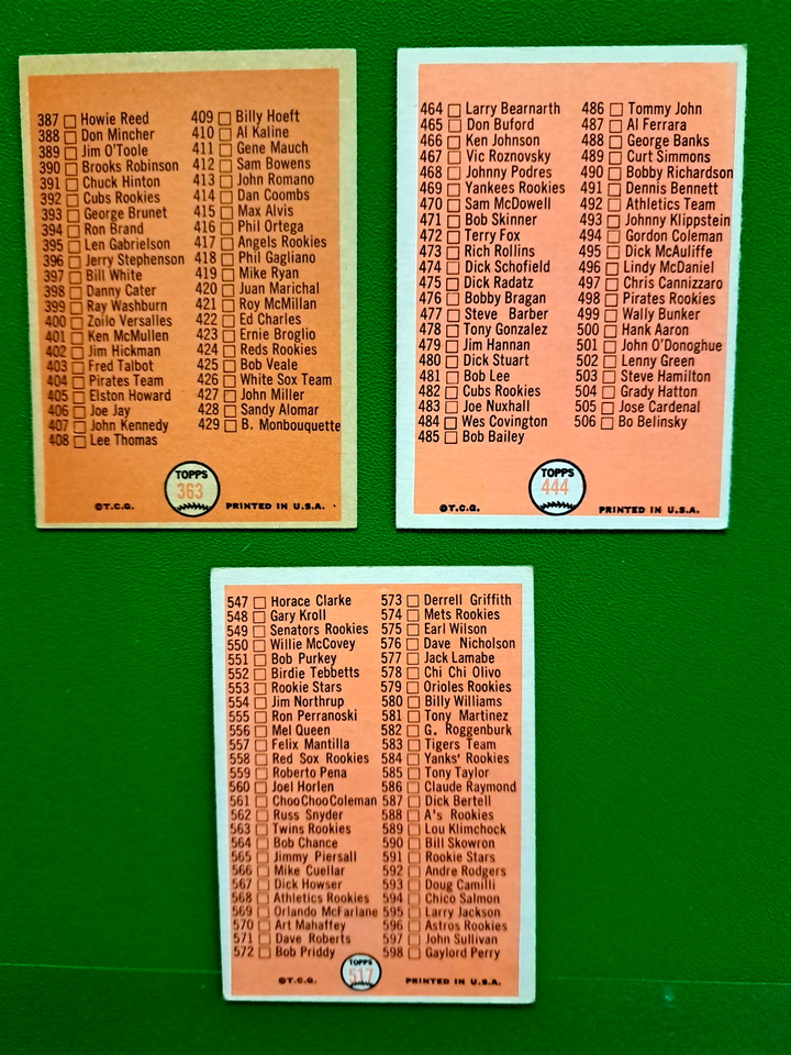 1966 Topps Baseball All 7 Checklists (From Mays to Gaylord Perry) NO ...