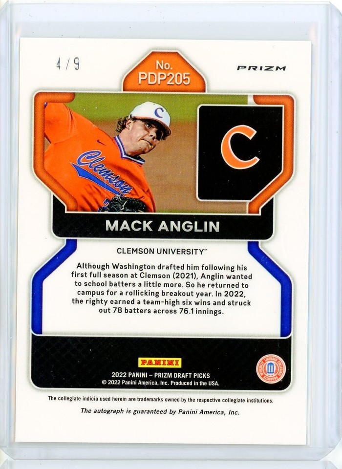 2022 Panini Prizm Draft FOTL Red Pulsar MACK ANGLIN Autograph AUTO RC 4 ...