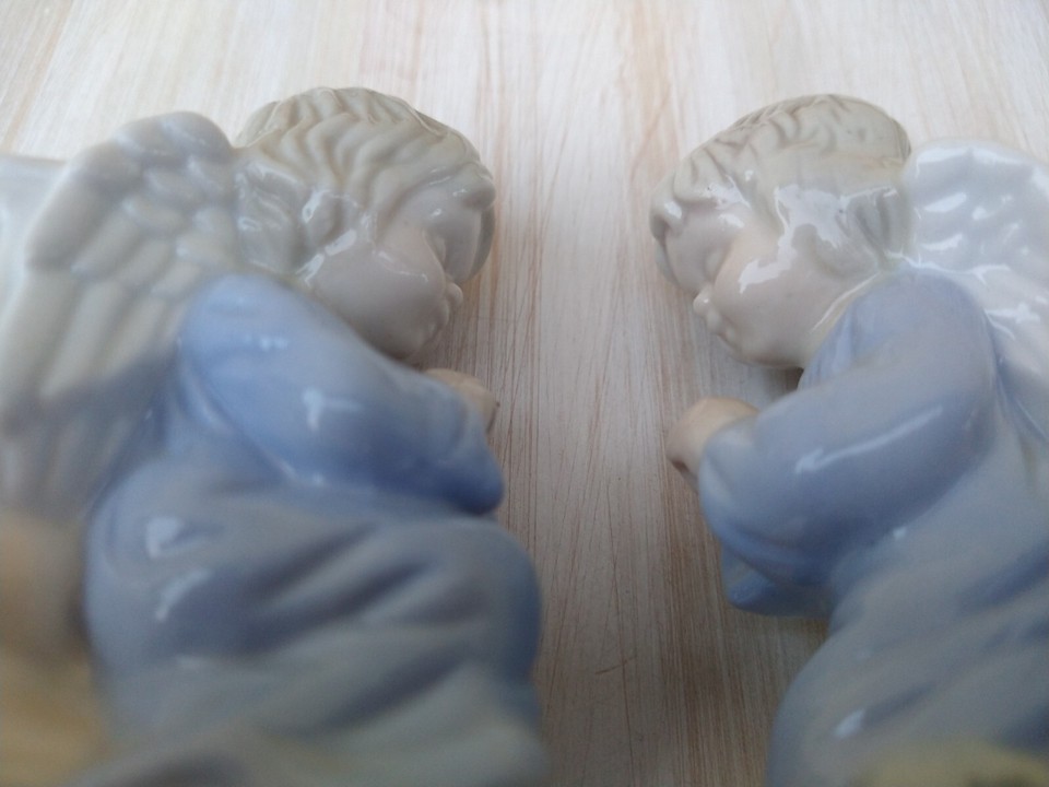 CLEARANCE!! VTG Porcelain Boy Girl Angels Candleholders Blue White 4 ...