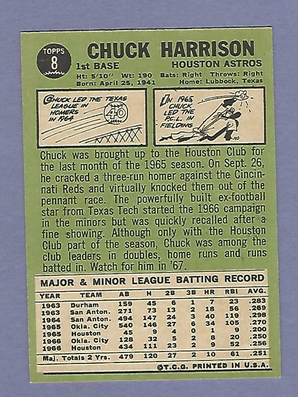 1967 Topps - #8 Chuck Harrison - Houston Astros - NrMt | eBay